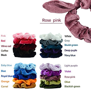 Simnice 25 Pack Hair Scrunchies Rabbit Bunny Ear Bow Bowknot Scrunchies Velvet Scrunchy Bobbles Elastic Hair Ties Bands Ponytail Holder