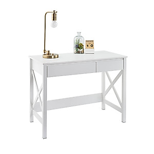 ClosetMaid 3950 X-Frame Design Writing Desk or Console Table with Drawers, White Wood
