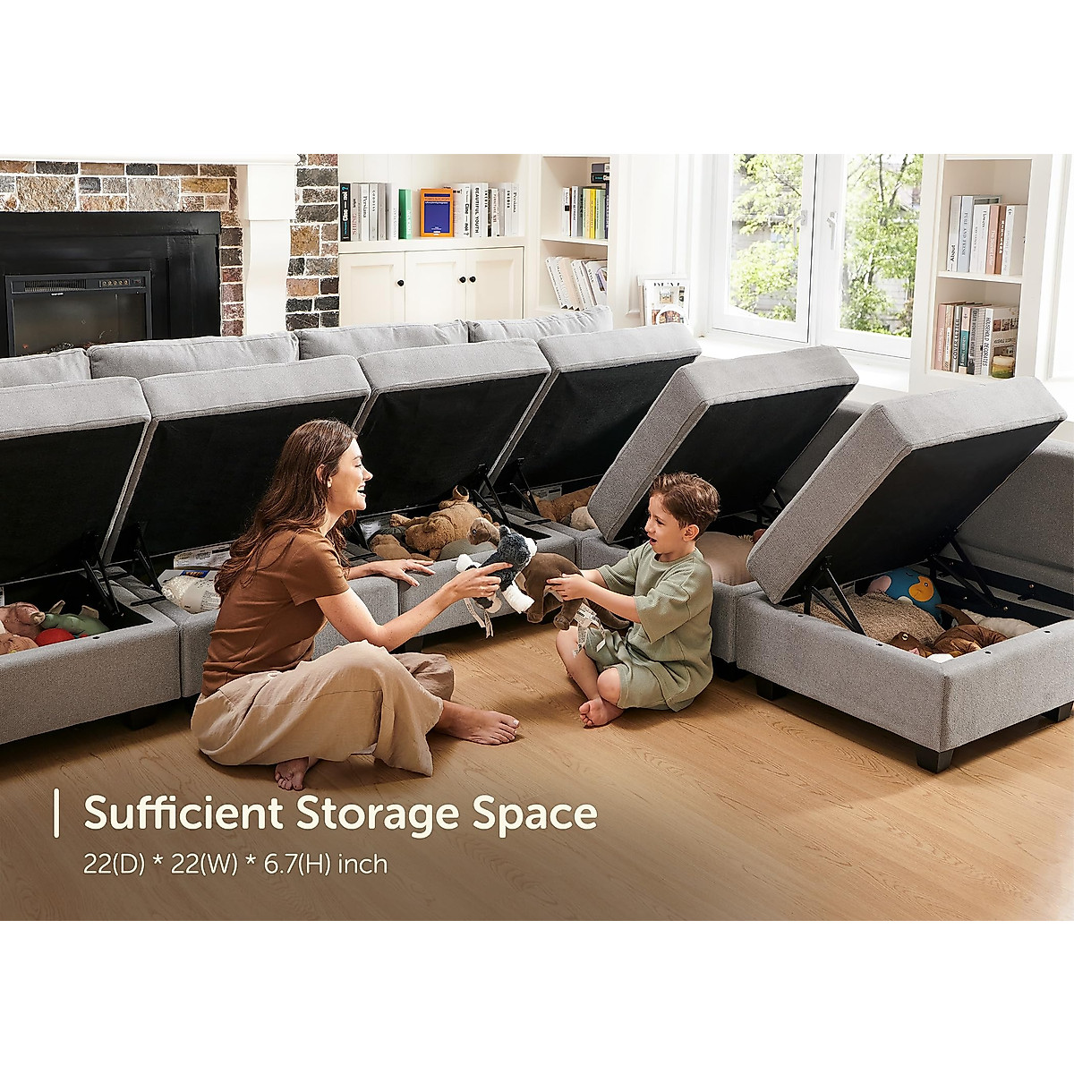 HONBAY Modular Sectional Sofa with Storage Modular Couch with Chaise for Living Room Convertible 9 Seater Sectional Couch Light Grey