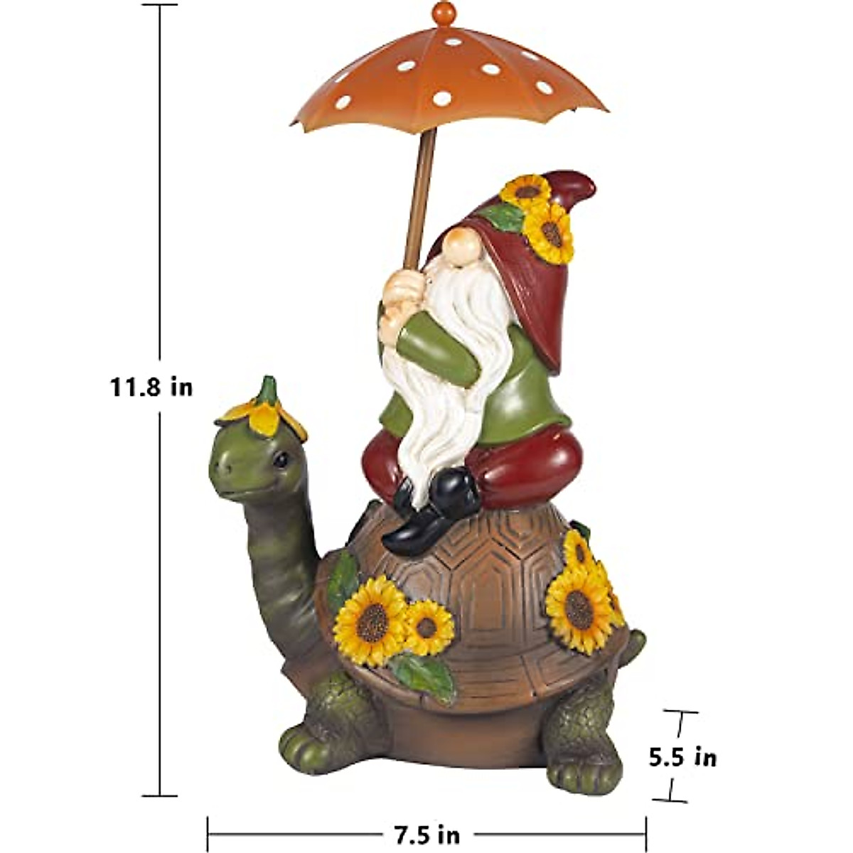 Seegarden Garden Statue Gnome Cute - Large Outdoor Gnome Statue Sculptures with Solar Lights, Resin Gnome Figurine Sitting on Turtle with Umbrella for Home Patio Yard Lawn Porch Decorations …