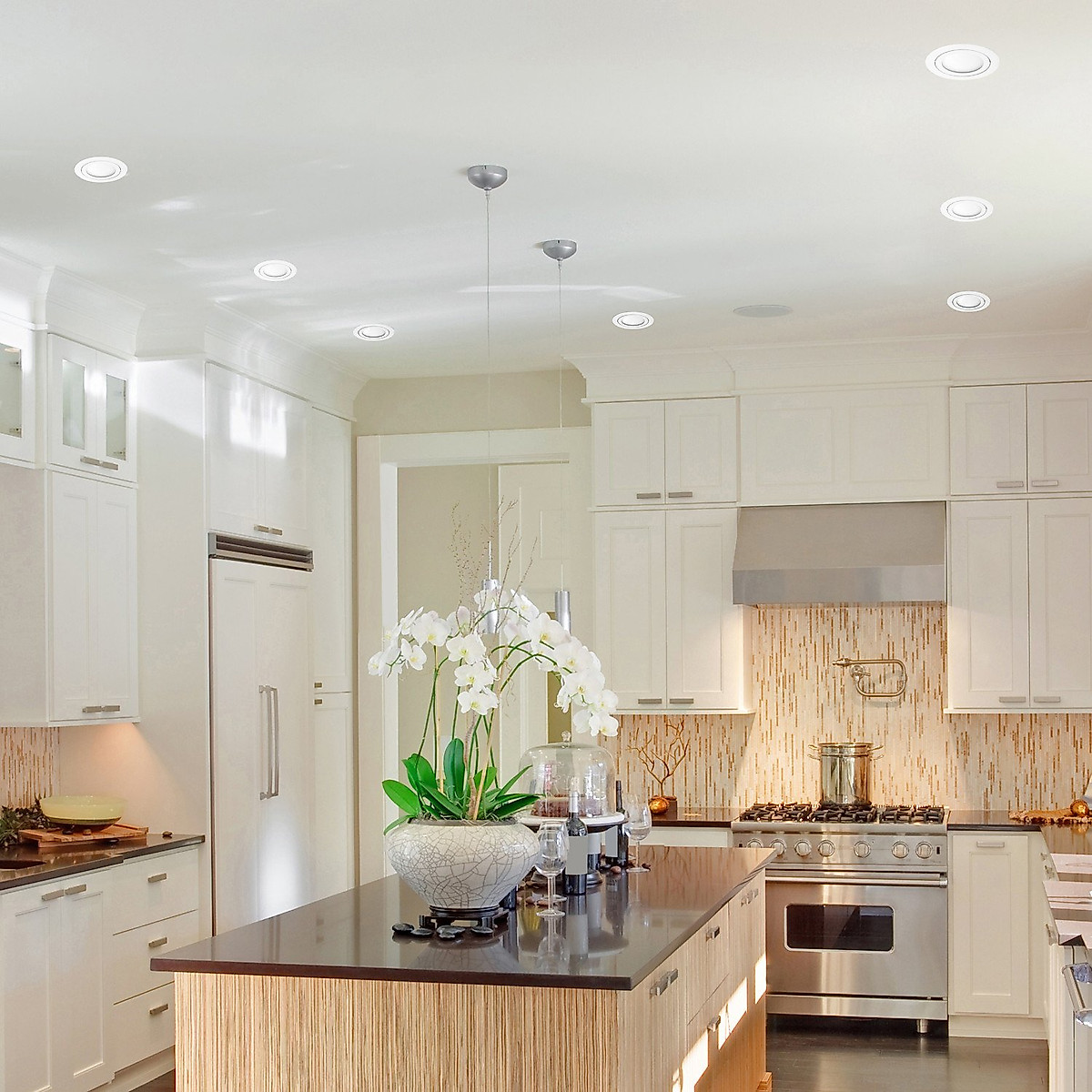 Globe Electric 91127 4" Ultra Slim Swivel LED Integrated Recessed Lighting Kit 4-Pack, 9 Watts, Energy Star, IC Rated, Dimmable, Wet Rated, White, 4.25" Hole Size, LED Recessed Light, Bathroom Lights