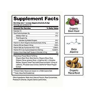 Snap Supplements Preworkout Beet Root Powder, Nitric Oxide Pre Workout with Organic Beets, 250g (30 Servings)