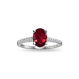 GemStar USA Sterling Silver Synthetic Ruby and White Topaz Oval Crown Ring, Size 10