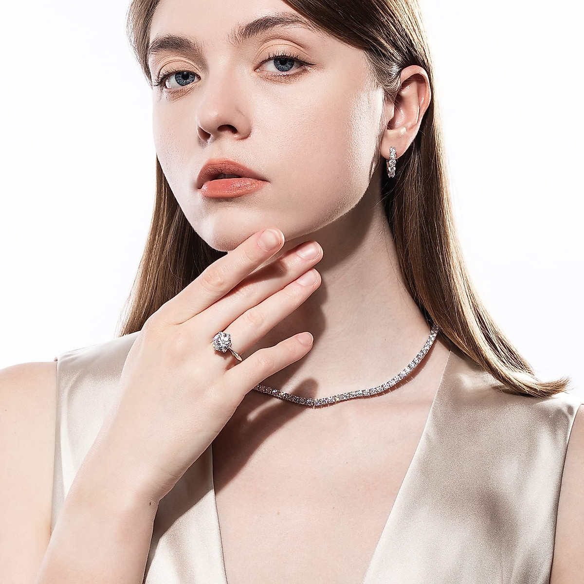 AnuClub 5ct Solitire Moissanite Engagement Ring For Women D Color Lab Diamond 18K White Gold Plated Silver Ring, Christmas Gift for Women, Christmas Gift for Women With Certificate 50