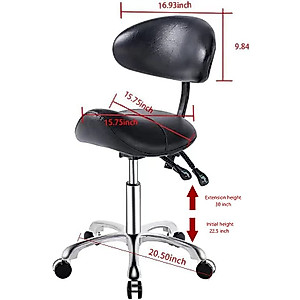 MWOSEN Saddle Stool Chair with Back Rolling Esthetician Seat for Salon Tattoo Shop Spa Facial lash Home Dentist Clinic Esthetician Chair(with Back Support, Black)