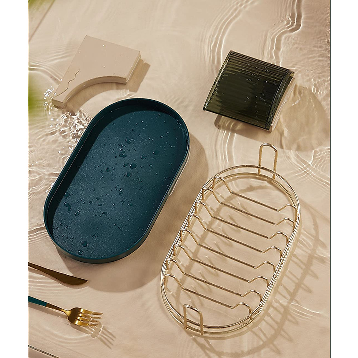 Qulable Dish Rack Drainer with Removable Tray Mini Sink Dish Strainers Drying Rack Drainers Tableware Organizer Waterproof for Kitchen Counter Top(Green)