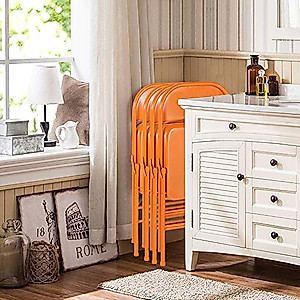 VECELO Metal Frame Steel Folding Mounted Chairs with Triple Braced & Double Hinged Back for Home Office,350-Pound Capacity,Orange, Pack of 4