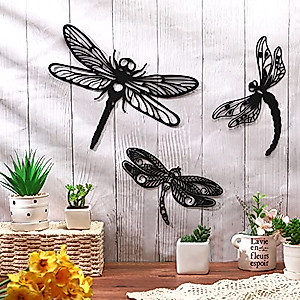Moxweyeni 3 Pieces Metal Dragonfly Wall Decor Outdoor Dragonfly Garden Art Metal Indoor Outdoor Fence Outside Hanging Decorations for Home, Living Room, Bedroom, Yard, Patio, Porch