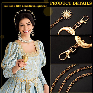 Cunno 3 Pieces Crown Earrings for Women Belt Chain Set Stars Crown Drop Earrings Moon Star Body Chain Belt (Elegant)