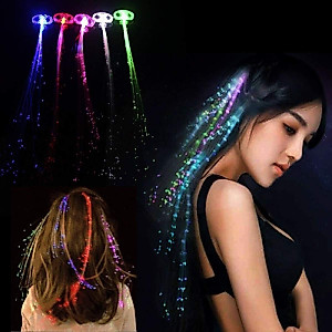 30 Pack LED Lights Hair Light-Up Fiber Optic LED Hair Barrettes Extensions Light Flashing Fiber Optic Hair Braid Barrettes Hair Clips for Party Favors Festival Party Bar Concert