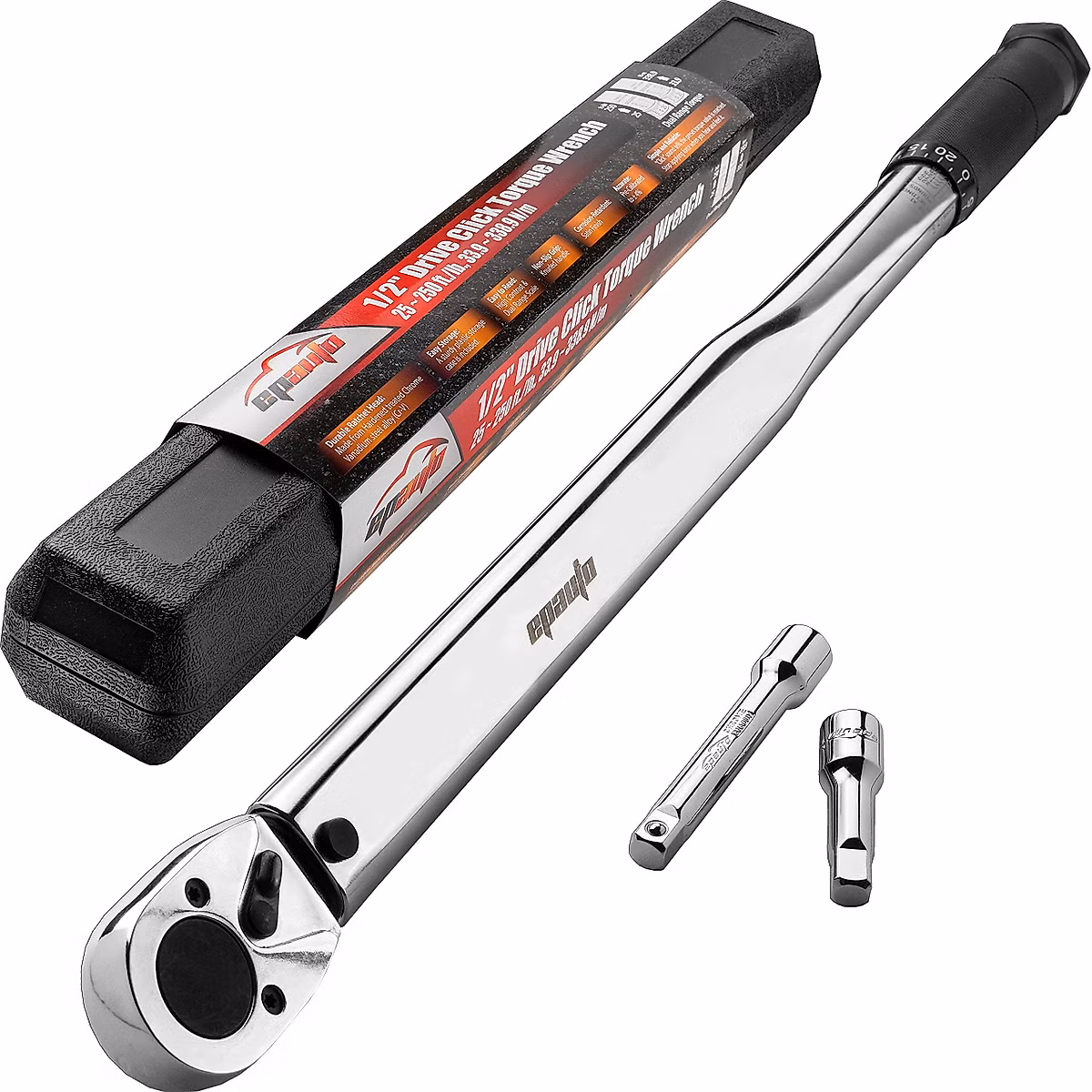 EPAuto 1/2-Inch Drive Click Torque Wrench 1/2-Inch Drive Metric Shallow Impact Socket Set, Cr-V