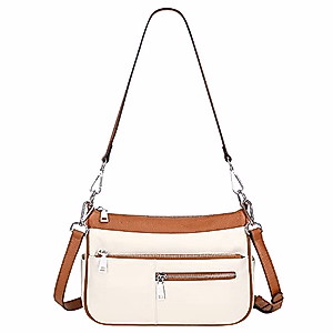 Over Earth Genuine Leather Shoulder Bag Small Crossbody Handbags for Women Ladies Purse(O131E Beige/Brown)
