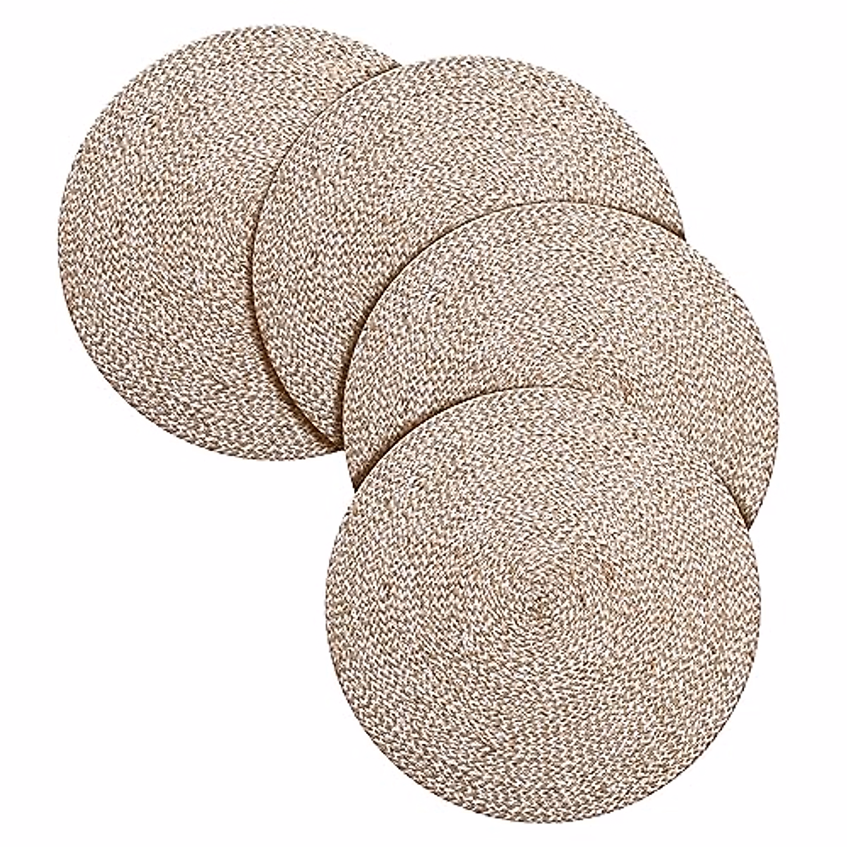 Hausattire Jute Braided Placemats 14 Inches Round - Off White, Farmhouse Reversible Woven Mats for Kitchen & Dining Table, Perfect for Indoor & Outdoor Use - (Set of 4)
