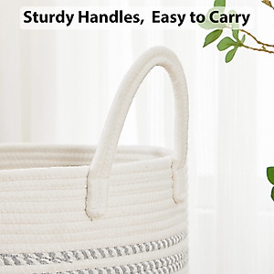 Fiona's magic 58L Woven Rope Laundry Hamper, Tall Boho Laundry Basket Storage, Large Baby Nursery Hamper for Blankets, Toys and Clothes Hamper for Bedroom and Living Room Organizing, Jute, White