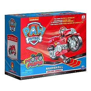 Paw Patrol, Moto Pups Marshall’s Deluxe Pull Back Motorcycle Vehicle with Wheelie Feature and Toy Figure