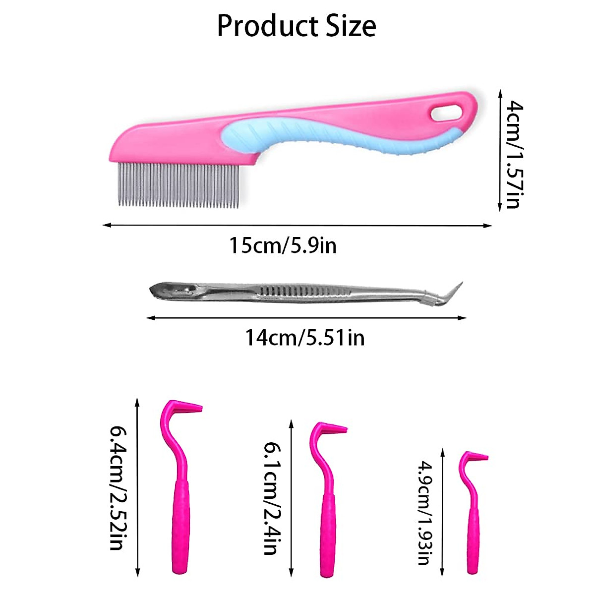 Tick Remover Tool Set - Comb, Tweezer, and Flea Comb for Dogs, Cats, and Humans (3+1+1 Pack), Pink