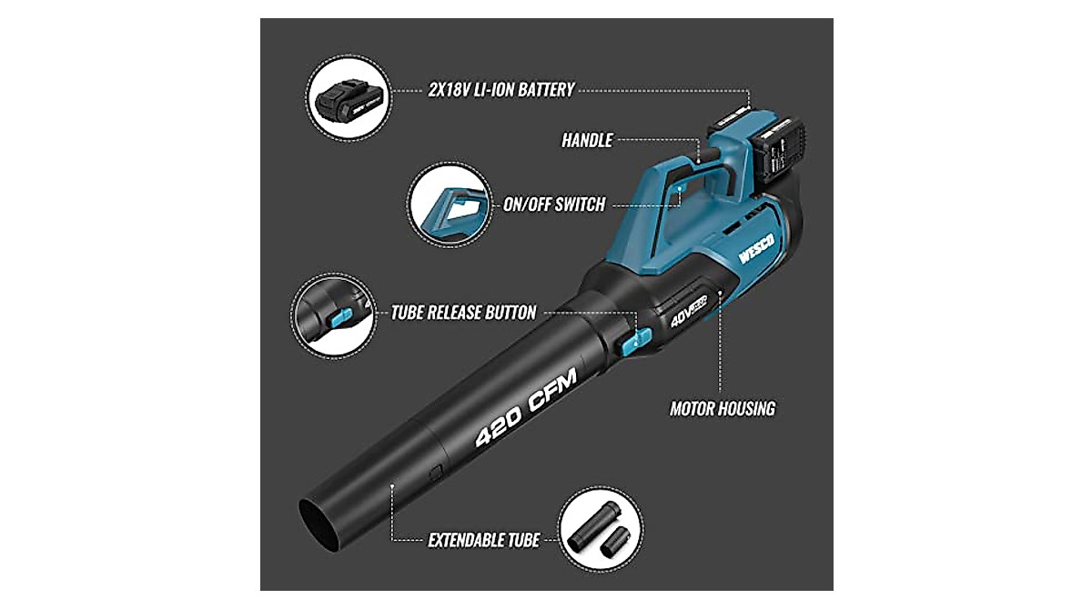WESCO 40V Max Cordless Leaf Blower - Powerful, Lightweight & Eco-Friendly