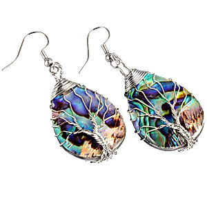 SUNYIK Rainbow Abalone Shell Stone Dangle Earrings for Women, Teardrop Silver Plated