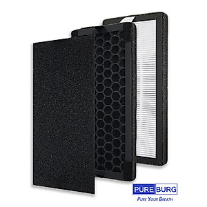 PUREBURG YY11200 Replacement Filter Set Compatible with Lasko HF11200 Desktop Air Purifier, 2 H13 HEPA+2 Activated Carbon Filter + 4 Carbon Pre-filters