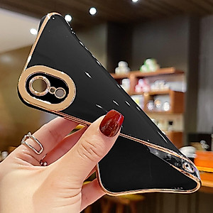 Lafunda Compatible with iPhone Xr Case, Cute Luxury Plating for Women Girls Elegant Golden Edge Pretty Shockproof TPU Bumper Cover with Silicone Camera Protective Phone Case for iPhone Xr, Black