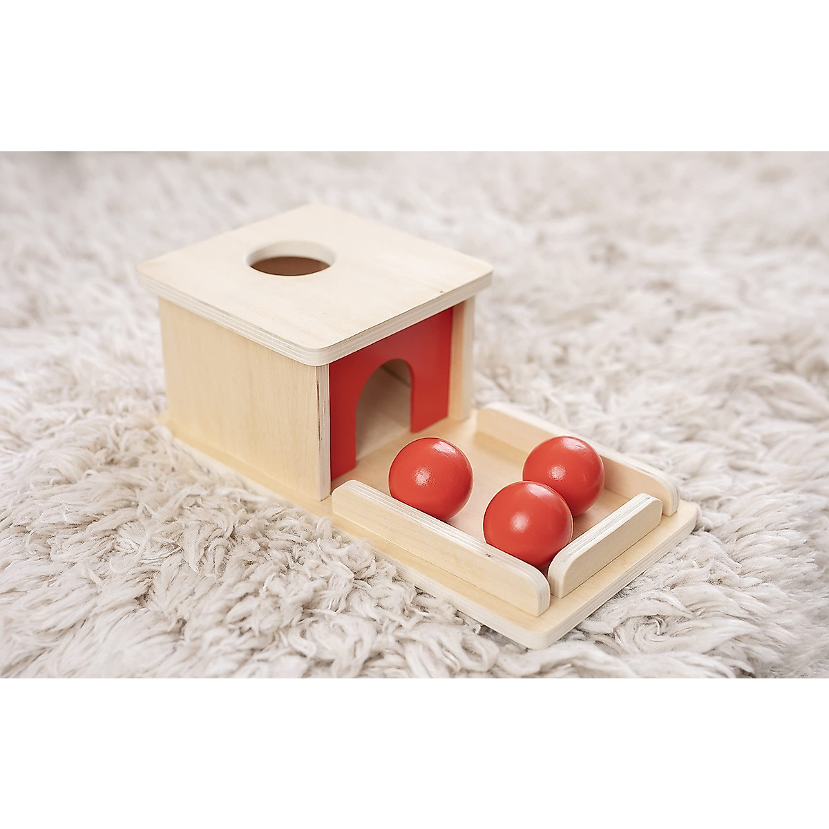 Montessori Object Permanence Box Wooden Toy Tray and Ball Drop w/ Three (3) Balls Baby First Learning Toys Imbucare Box