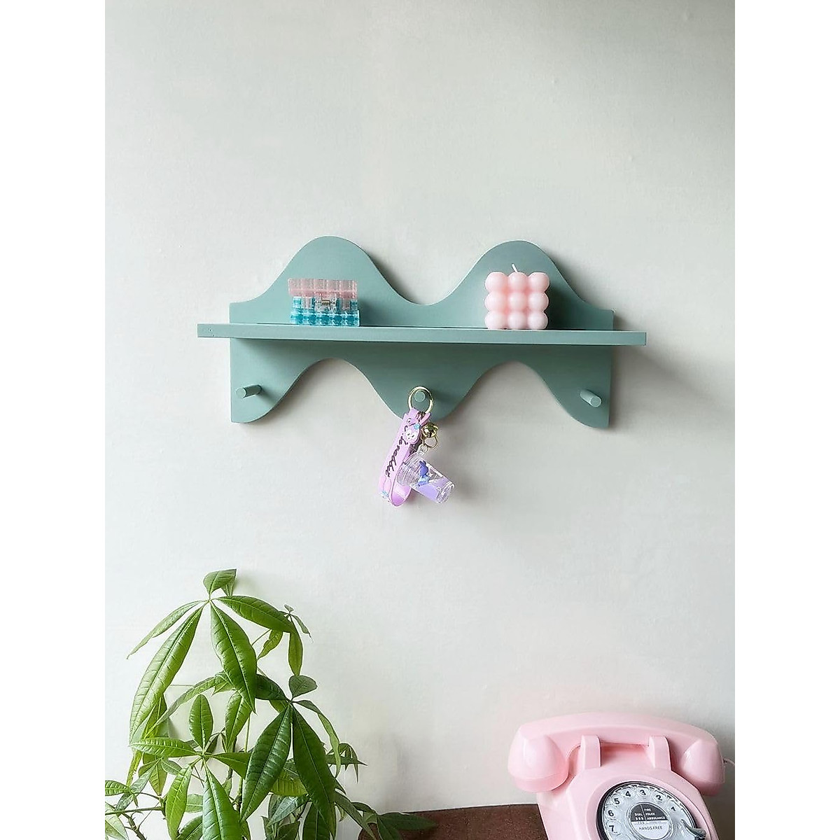 cozifycasa Floating Shelves for Wall Shelf with Hooks Key Holder Purse Rack Hanger Wood Small Cute Shelf for Bathroom Bedroom Game Room (sage Green)