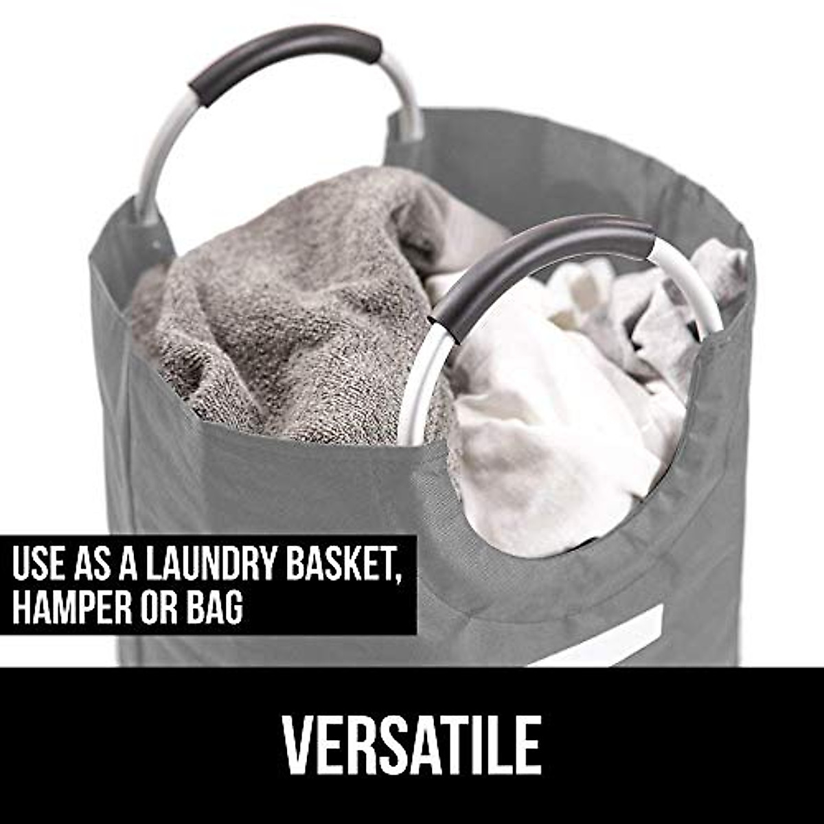 Gorilla Grip Laundry Basket and Fitted Bed Sheet, Laundry Bag Size 82L in Gray, Easy Carry Handles, Bed Sheet Size Twin in Gray, Shrink Resistant Deep Pocket, 2 Item Bundle