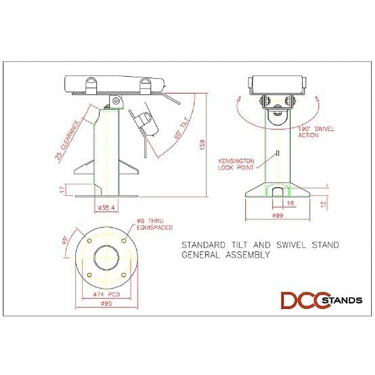 DCCSTANDS Dejavoo P3 Low Freestanding Swivel and Tilt Stand with Square Plate
