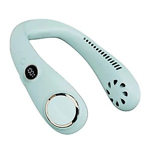ThermalinX Portable Neck Fan, Handsfree Bladeless Fan, LED Battery Level Display, Headphone Design, Cooling Personal Fan, 3 Speeds, USB Rechargeable for Home Outdoor Traveling Sports (Green)