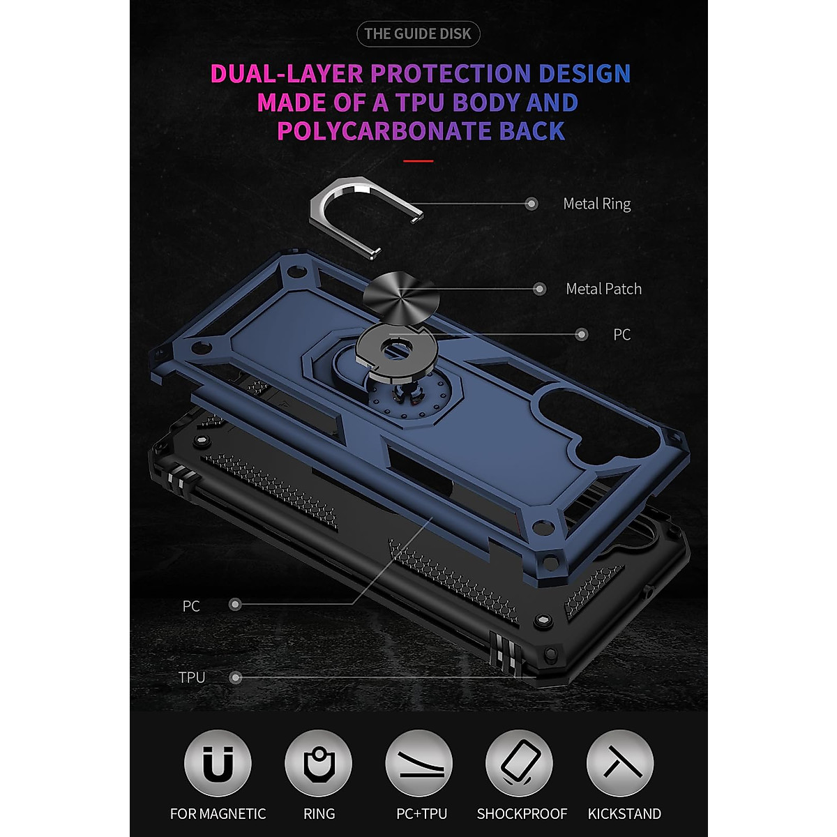 SKTGSLAMY for Galaxy A13 5G Phone Case,with Screen Protector,[Military Grade] 16ft. Drop Tested Cover with Magnetic Kickstand Protective Case for Galaxy A13 5G (Blue)