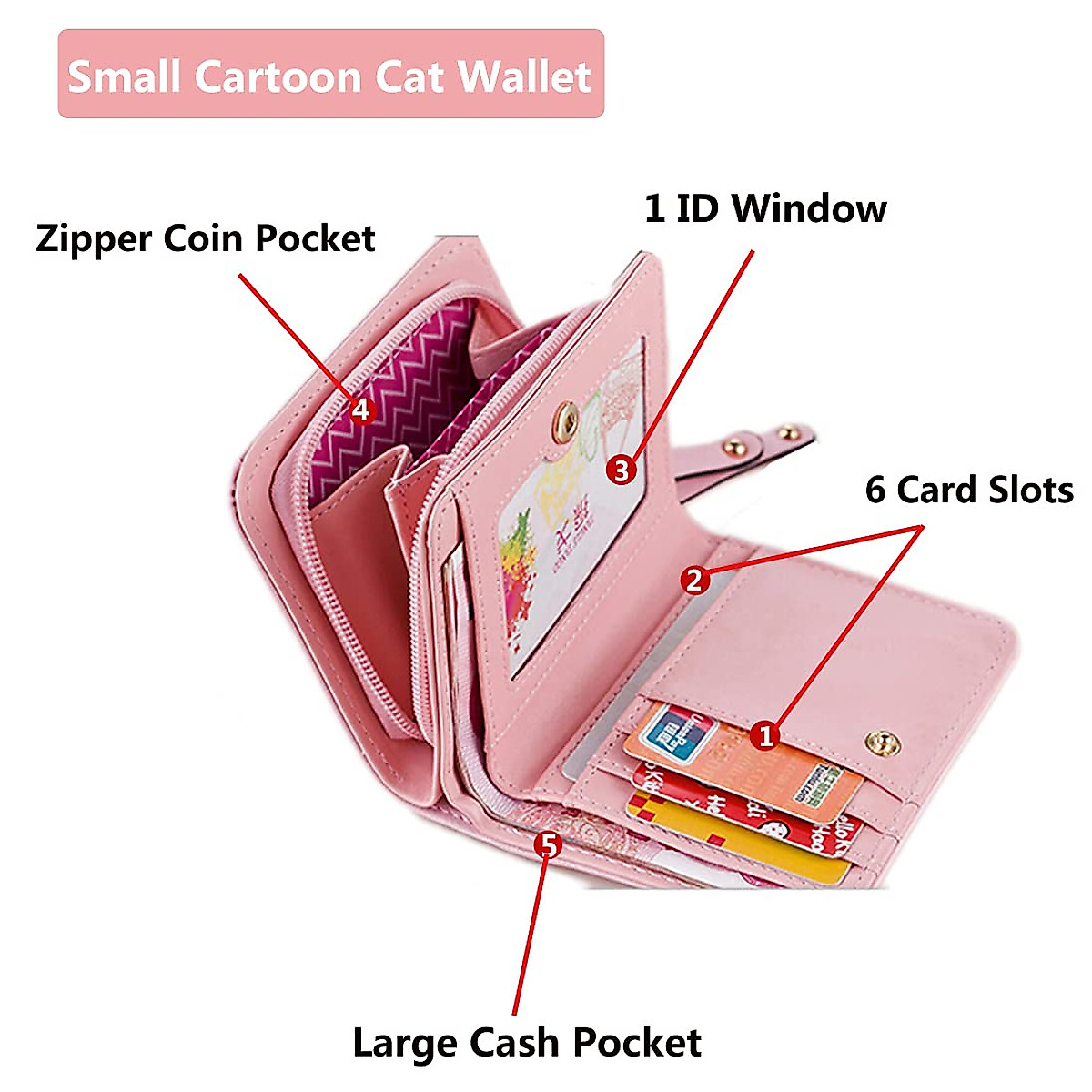 Nawoshow Women Cute Cat Wallet Coin Purse Bifold Wallet Clutch Bag (A-Blue)