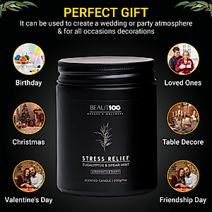 BEAUT100 Stress Relief Candle | Scented Candles for Men & Women | Aromatherapy Candle, Long Lasting Relax Soy Candles for Home | Candles Gift for Women & Men.