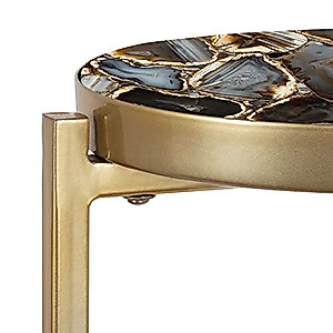 Kate and Laurel Aguilar Glam Drink Table, 8" x 8" x 23", Gold, Transitional Tea Table and Plant Stand with Agate Tabletop