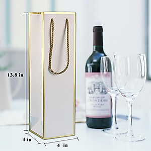 Miraclekoo Wine Gift Bag for Wine Bottles, 4 Pcs Luxury Wine Bottle Gift Bags, 4"x4"x13.8" Whiskey/Liquor Wine Bottle Bags For Gifts,Gold Foil White Wine Bags with Handles