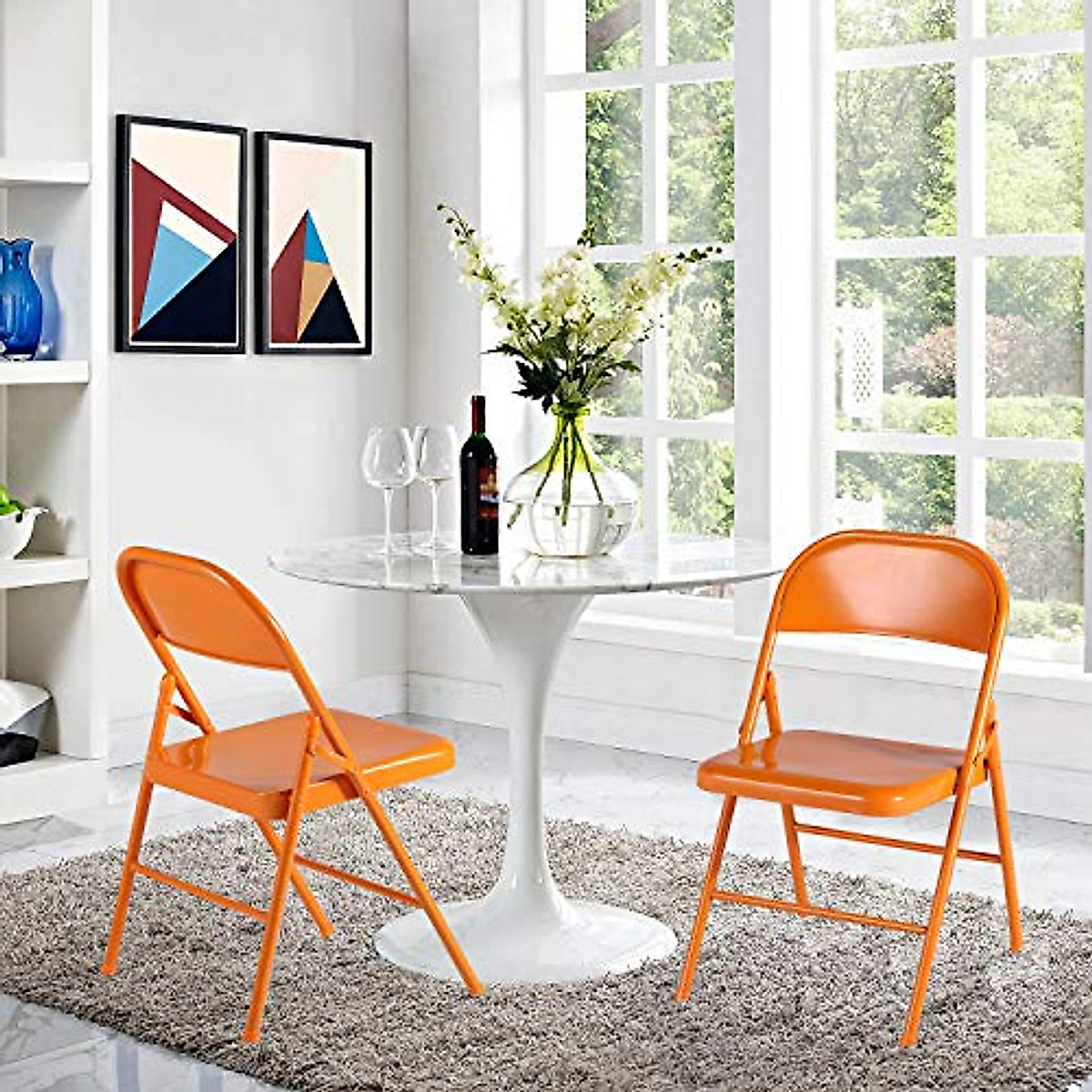 VECELO Metal Frame Steel Folding Mounted Chairs with Triple Braced & Double Hinged Back for Home Office,350-Pound Capacity,Orange, Pack of 4