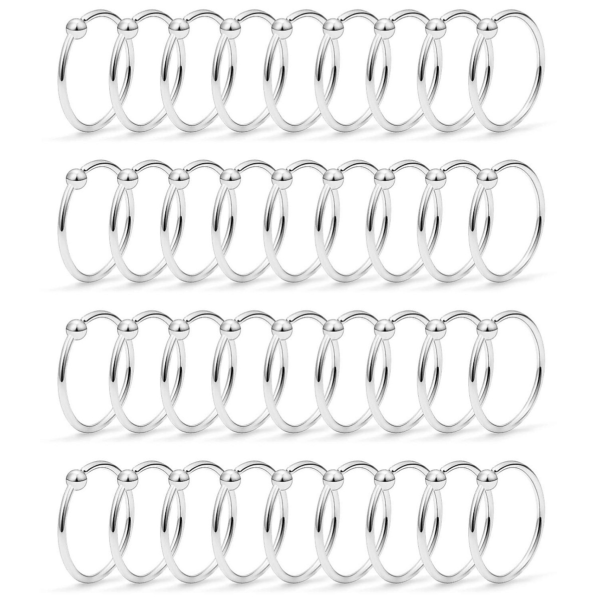 Ftovosyo 36PCS 22G Surgical Steel Attached Captive Bead Nose Hoop Rings Tragus Cartilage Helix Hoop Earring Eyebrow Septum Hoop Ring Piercing Jewelry for Men Women Silver-tone 10mm
