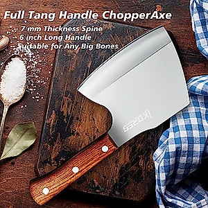 IKORES Meat Cleaver Knife Heavy Duty, 6'' Bone knife for Meat Cutting, Axe Bone Chopper Knife Bone Breaker Knife,Butcher Knife 7mm Thickness Pear Wood Handle for Kitchen and Restaurant