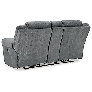 Signature Design by Ashley Tip-Off Modern Wall Hugger Power Reclining Loveseat with Adjustable Headrest, USB Ports, Storage and Cup Holders, Gray
