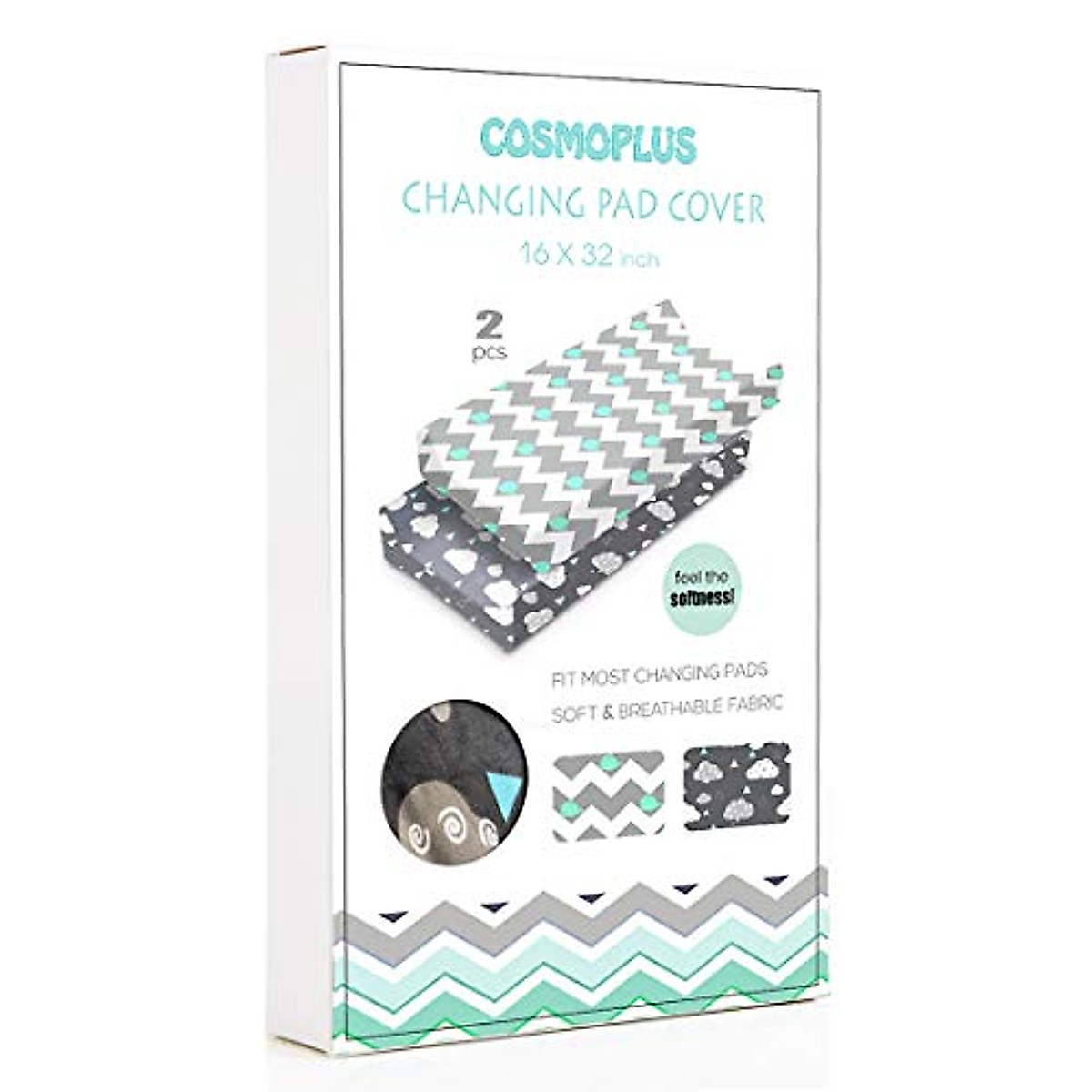 COSMOPLUS Stretch Fitted Changing Pad Cover 2 Pack Stretchy Changing Table Pad Covers for Boys Girls, Whale/Cloud