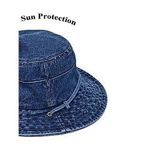 AICHUAN Bucket Hat for Women Men Wide Brim Sun Hat Packable Cotton Denim Summer Beach Travel Outdoor Fishing Cap Dark Blue