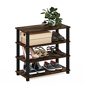 Furinno Turn-S-Tube 4-Tier Shoe Rack, Amber Pine/Black