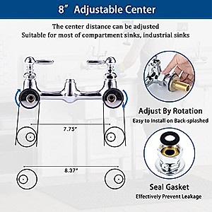 AGAHPAY Commercial Kitchen Sink Faucet with Pre Rinse Sprayer, 8 Inch Center Wall Mount Faucet with 12” Swing Spout 36” Height Compartment Sink Faucet for Restaurant Industrial, Chrome Polished