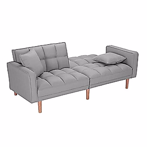 Lambgier Futon Sofa Bed, Mid-Century Modern Convertible Couch Loveseat Sleeper for Small Space (Light Grey)