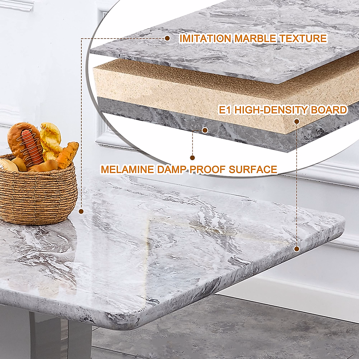 hohoedc 63" Morden Faux Marble Dining Room Table Set,Big Kitchen Dining Table for 6-8 with MDF Base,7 Piece Rectangle Dining Table Set &6 Pu Leather Upholstered Chairs Ideal