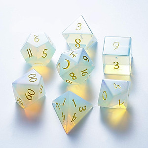 Opalite 7 Pieces D&D Gemstone Dice Set DND Polyhedarl Dice Set for Dungeons and Dragons RPG Games