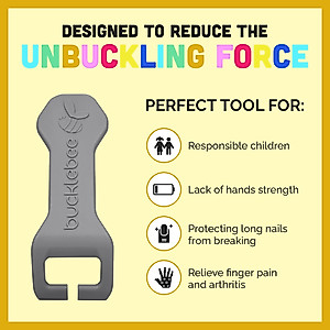 Bucklebee Easy Car Seat Buckle Release Aid for Children Unbuckle Car Seat Release Tool - Car Seat Button Pusher - Car Seat Opener for Nails - Car Seat Buckle Release Tool (1 Pack Gray)