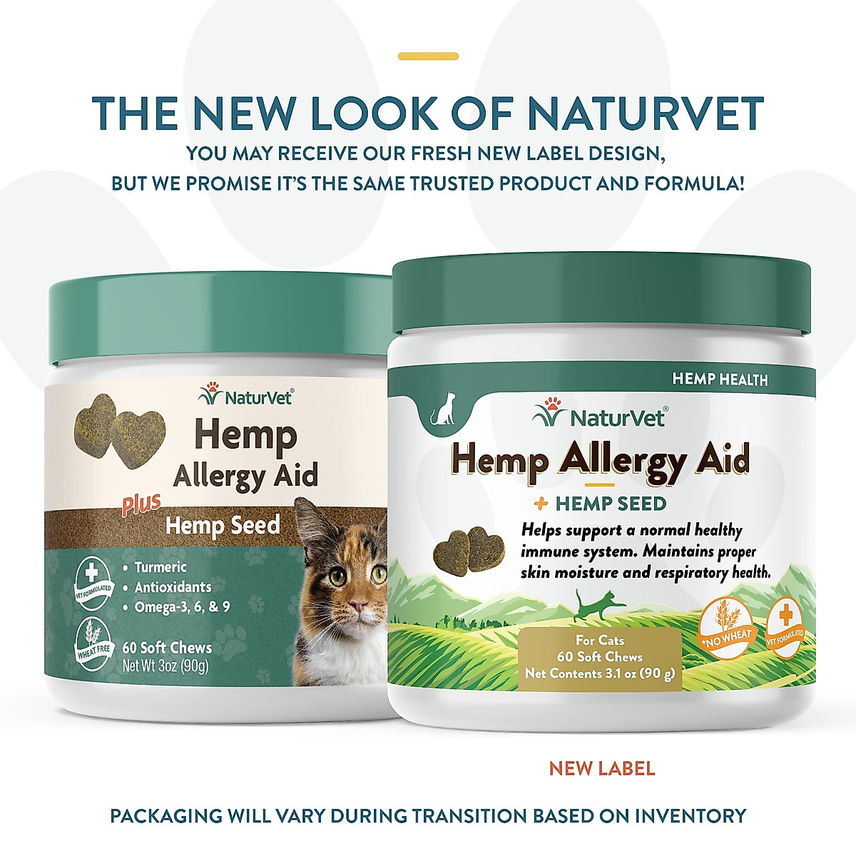 NaturVet Hemp Allergy Aid Plus Hemp Seed Soft Chews for Cats, 60 ct, Made in The USA