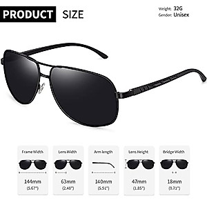 Joopin Rectangular Polarized Sunglasses for Men, Al-Mg Metal Frame Military Pilot Sun Glasses Driving UV Protection, Lightweight Shades for Men (Black)
