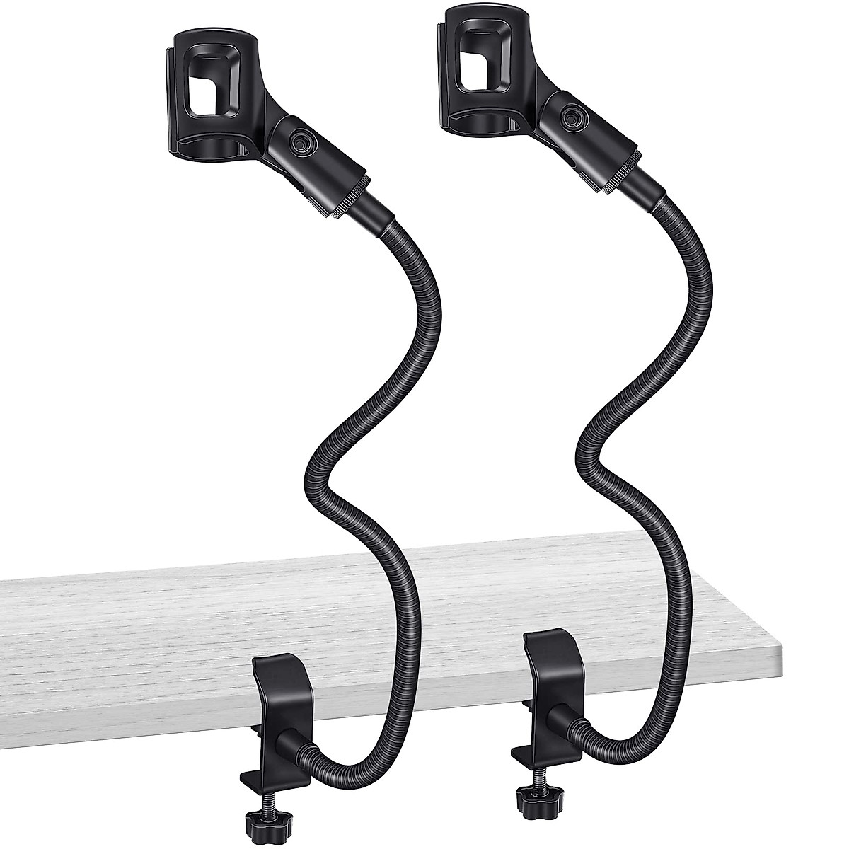 2 Pcs Gooseneck Mic Stand Mic Holder Microphone Stand Mount Adjustable Arm Adapter Podium Microphone Flexible Gooseneck Desktop 3/8 to 5/8 Inch with Clip Desk Clamp Music Recording Equipment