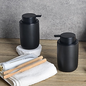 BosilunLife Foaming Soap Dispenser Set - Black Ceramic Foam Hand Soap Dispenser 12oz Set with Rust Proof Pump, 4Pcs Clear Stickers for Kitchen, Bathroom - 2 Pack